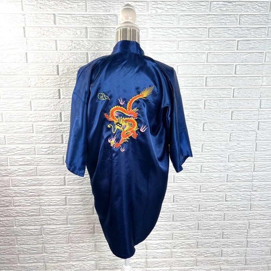 Vintage Dragon Embroidered Blue Satin Robe Lingerie Size Extra Large - Etsy