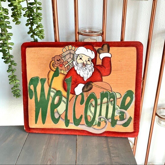 Vtg Shine Co Christmas Santa Claus Welcome Sign - Etsy