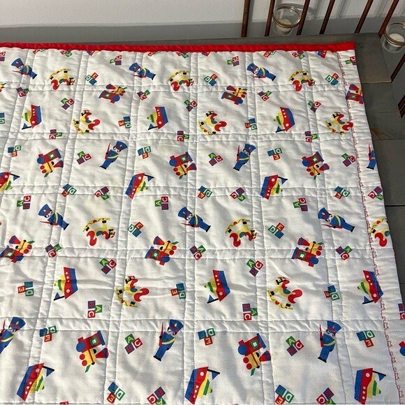 Vintage Handmade Quilted Toy Pattern Baby Blanket Throw Multicolored ...