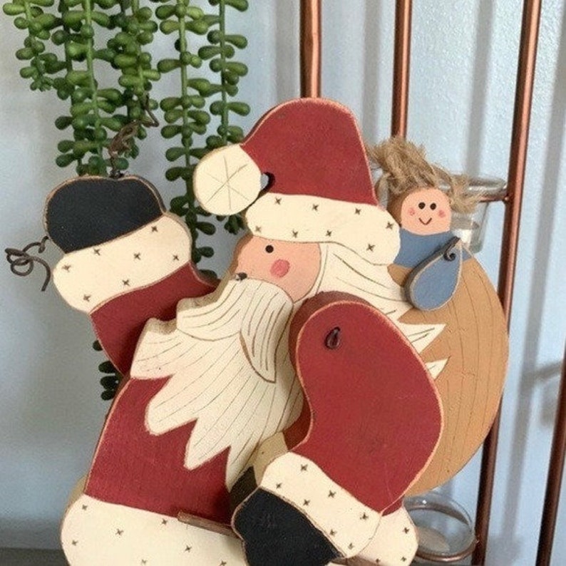 Vintage Christmas Wooden Santa Claus on Skiis Snow Shoes Decor - Etsy
