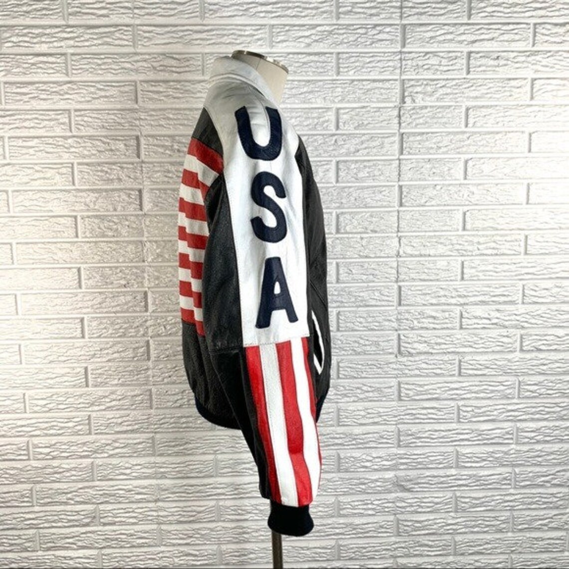 Vintage WHEREMI Michael Hoban Flag Leather Jacket - Etsy