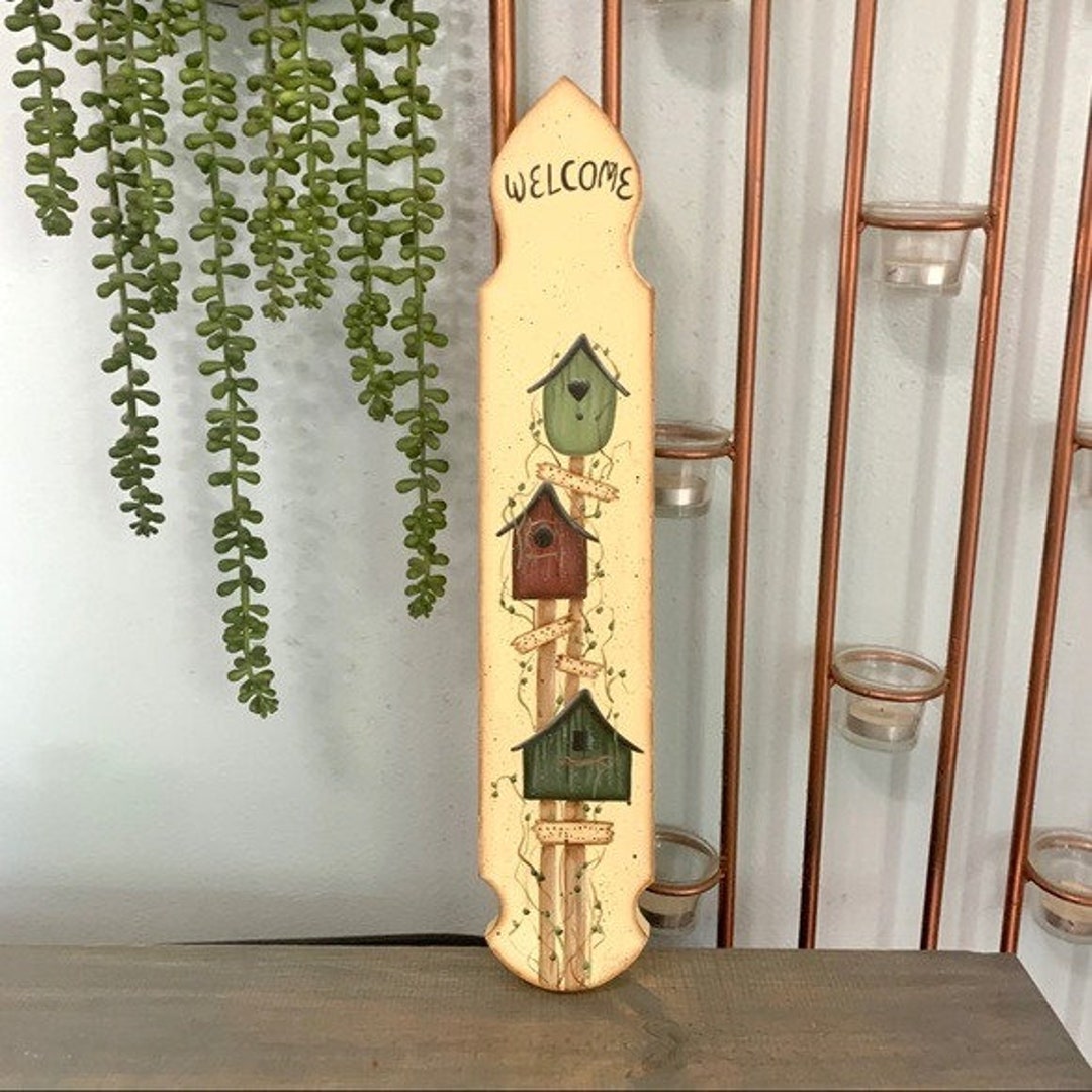 Vintage Distressed Welcome Sign With Birdhouses - Etsy