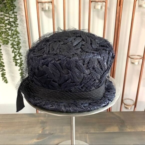 Vintage Navy Blue Cloche Hat With Mesh Overlay - Etsy