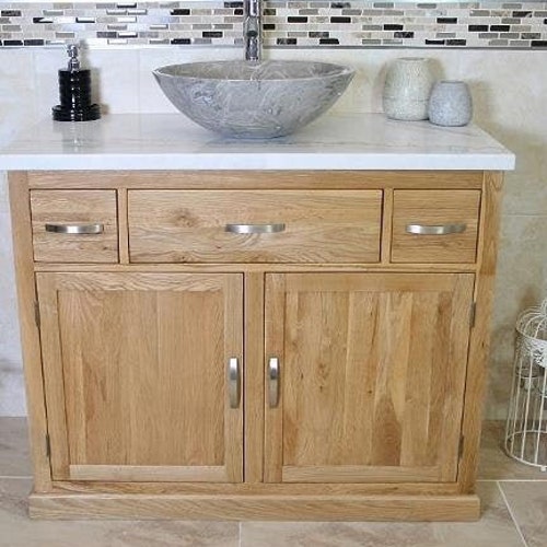 Bathroom Vanity Unit Solid Oak With White Marble Top & - Etsy UK
