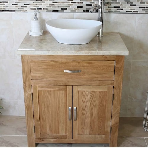 Bathroom Oak Vanity Unit Single Oak Sink Cabinet Ceramic - Etsy Singapore