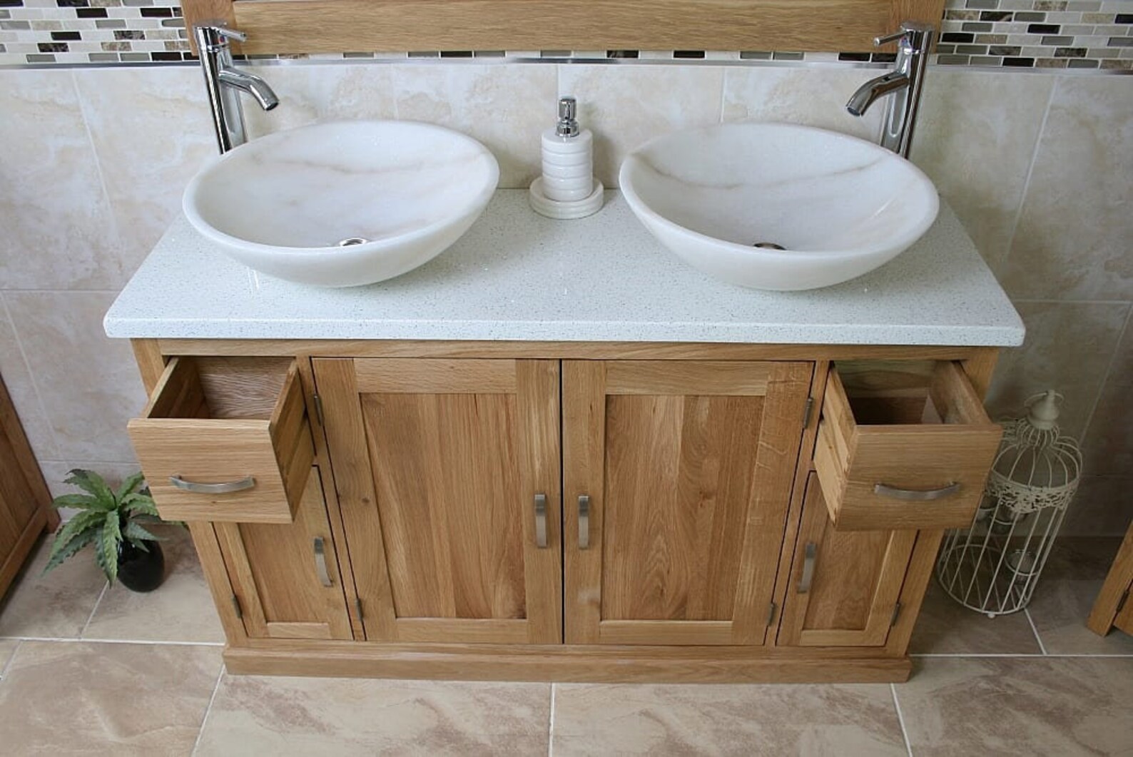 Solid Oak Bathroom Vanity Unit Cabinet Stone Basin Tap Set - Etsy Canada