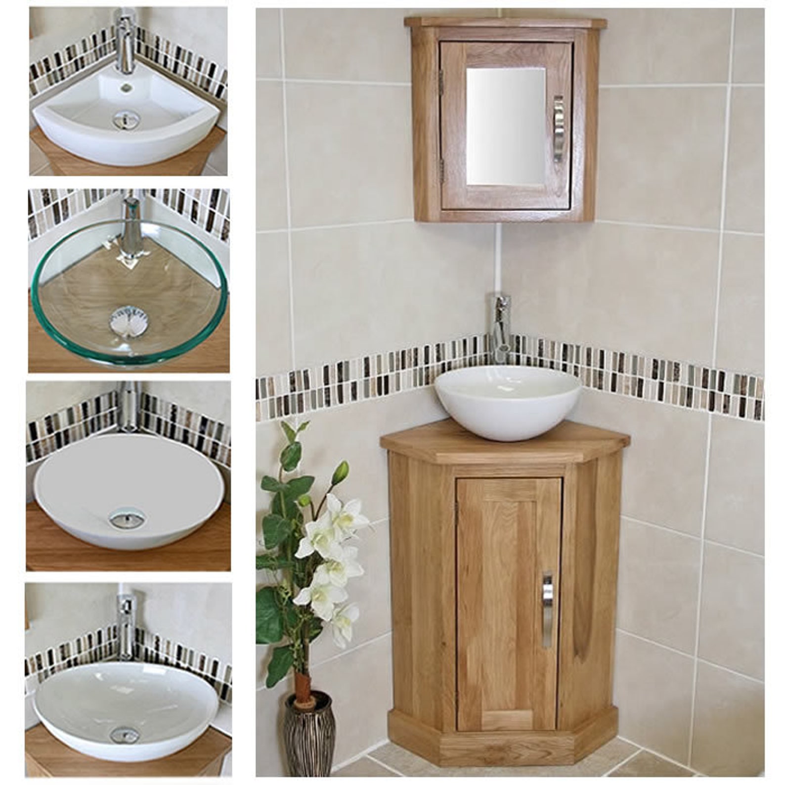 Oak Top Corner Unit Basin Choice & Mirrored Cabinet 501CBC601 | Etsy