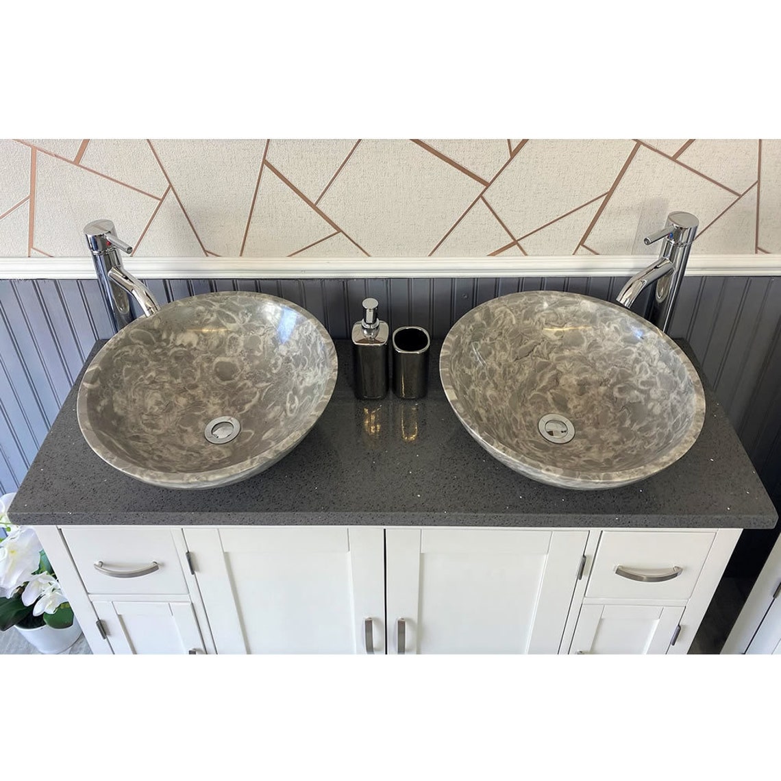 White Painted Bathroom Vanity Unit Cabinet Stone Basin Tap Set - Etsy UK