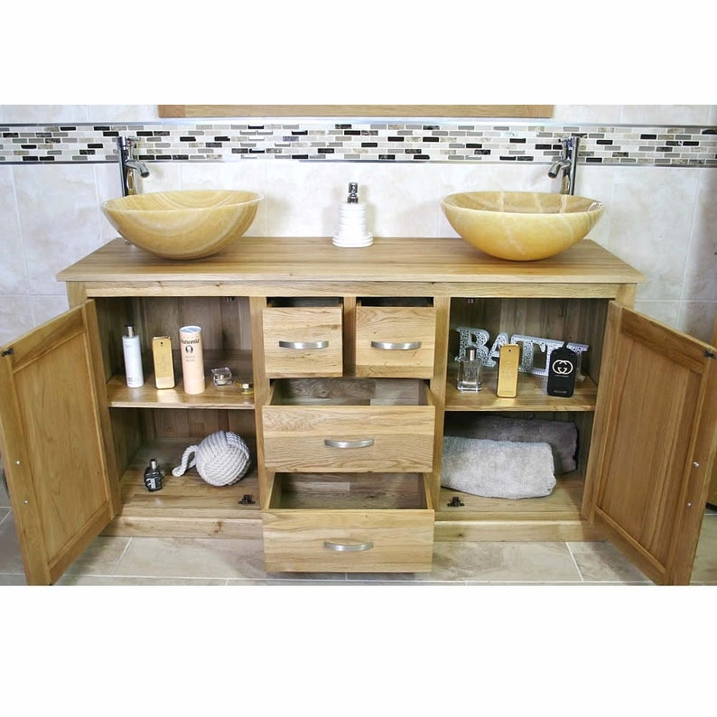 Oak Bathroom Vanity Unit Cabinet Double Twin His & Hers Golden - Etsy UK