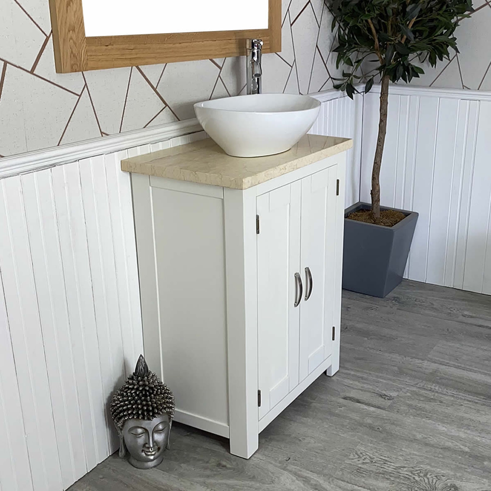 Bathroom Vanity Unit Painted White Cream Marble Top Ceramic - Etsy UK