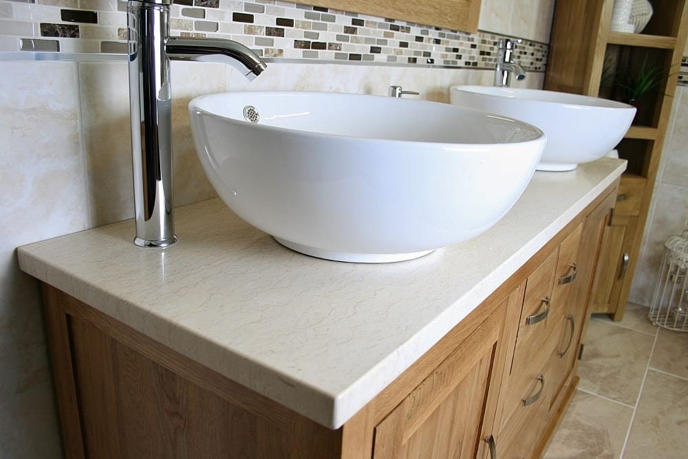 Solid Oak Bathroom Double Vanity Unit Cabinet Cream Marble - Etsy UK