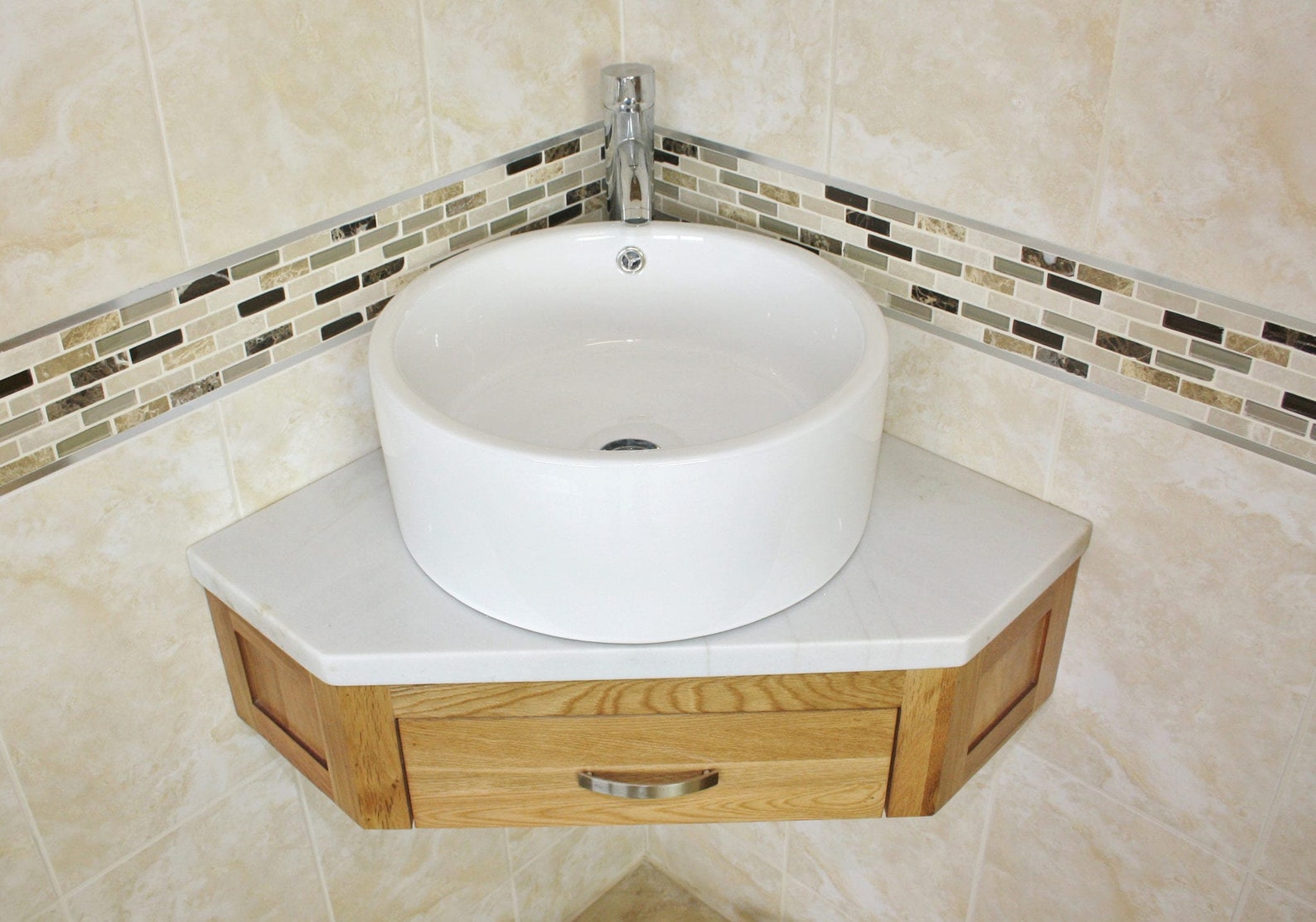 Bathroom Vanity Unit Oak Corner Wash Stand White Marble & | Etsy UK