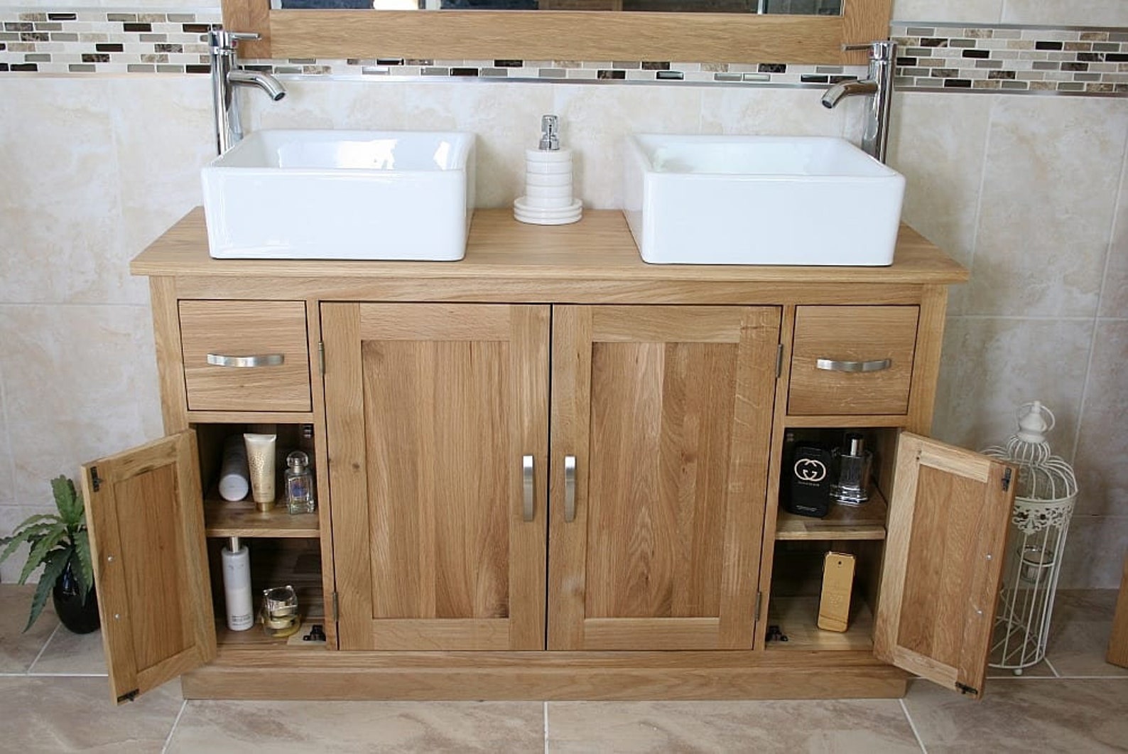 Oak Bathroom Vanity Unit 123cm Wide With a Solid Oak Top & - Etsy UK