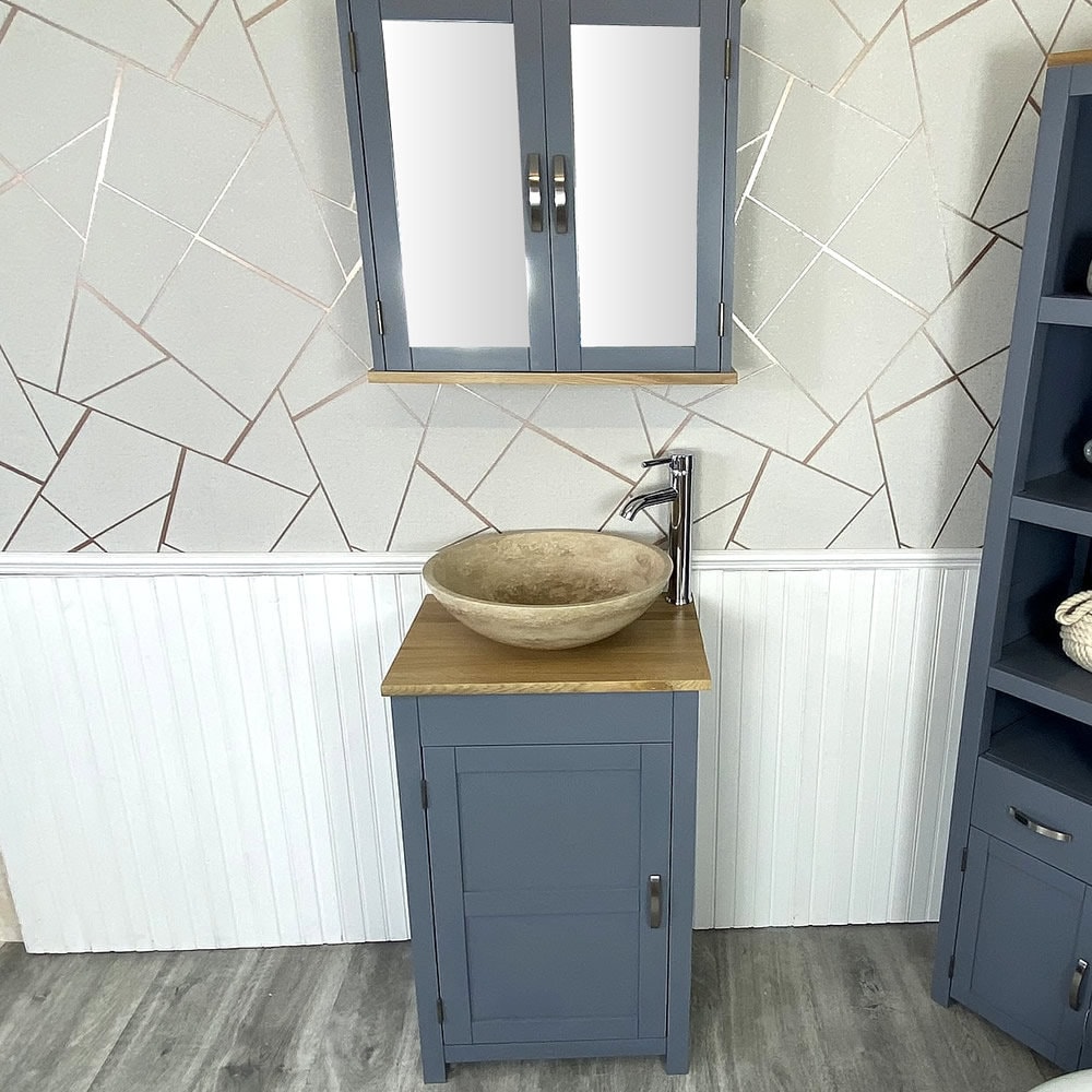 Cloakroom Small Compact Oak Bathroom Modern Vanity Cabinet and Stone ...