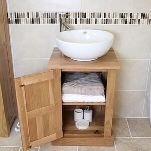 Oak Bathroom Vanity Cabinet | Solid Oak Sink Unit | Modern Cabinet Wash ...
