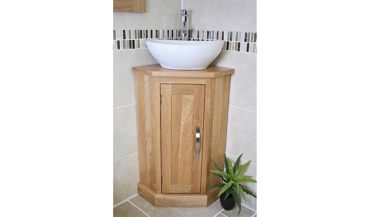 Bathroom Oak Vanity Unit | Corner Oak Sink Cabinet | Ceramic Wash Basin ...