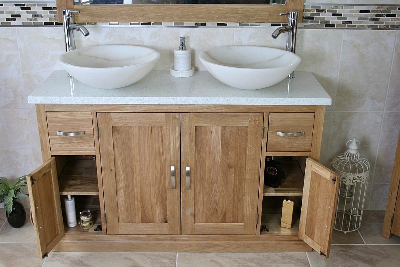 Solid Oak Bathroom Vanity Unit Cabinet Stone Basin Tap Set - Etsy Canada