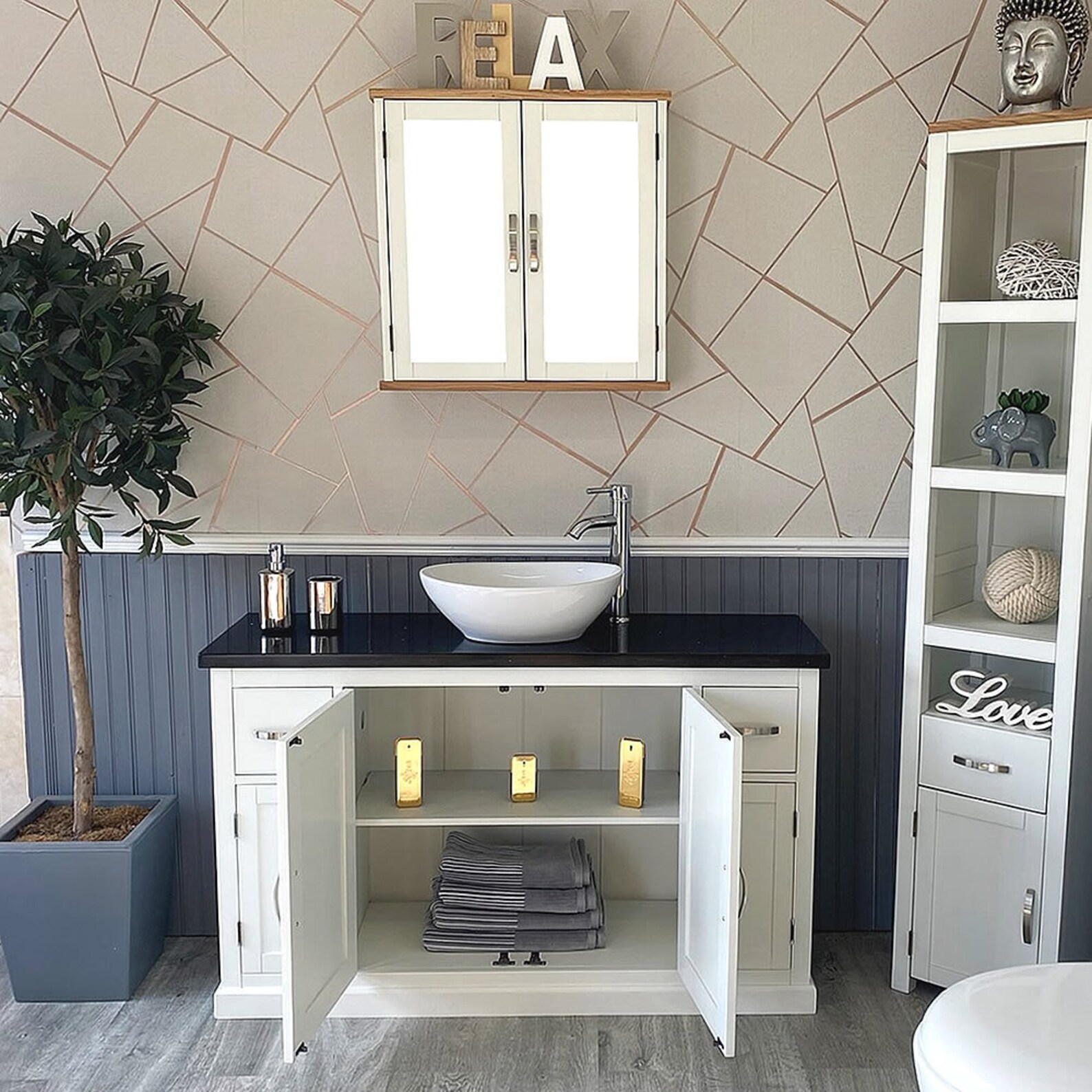 Off White Painted Bathroom Vanity Unit 123cm Wide With Black - Etsy UK