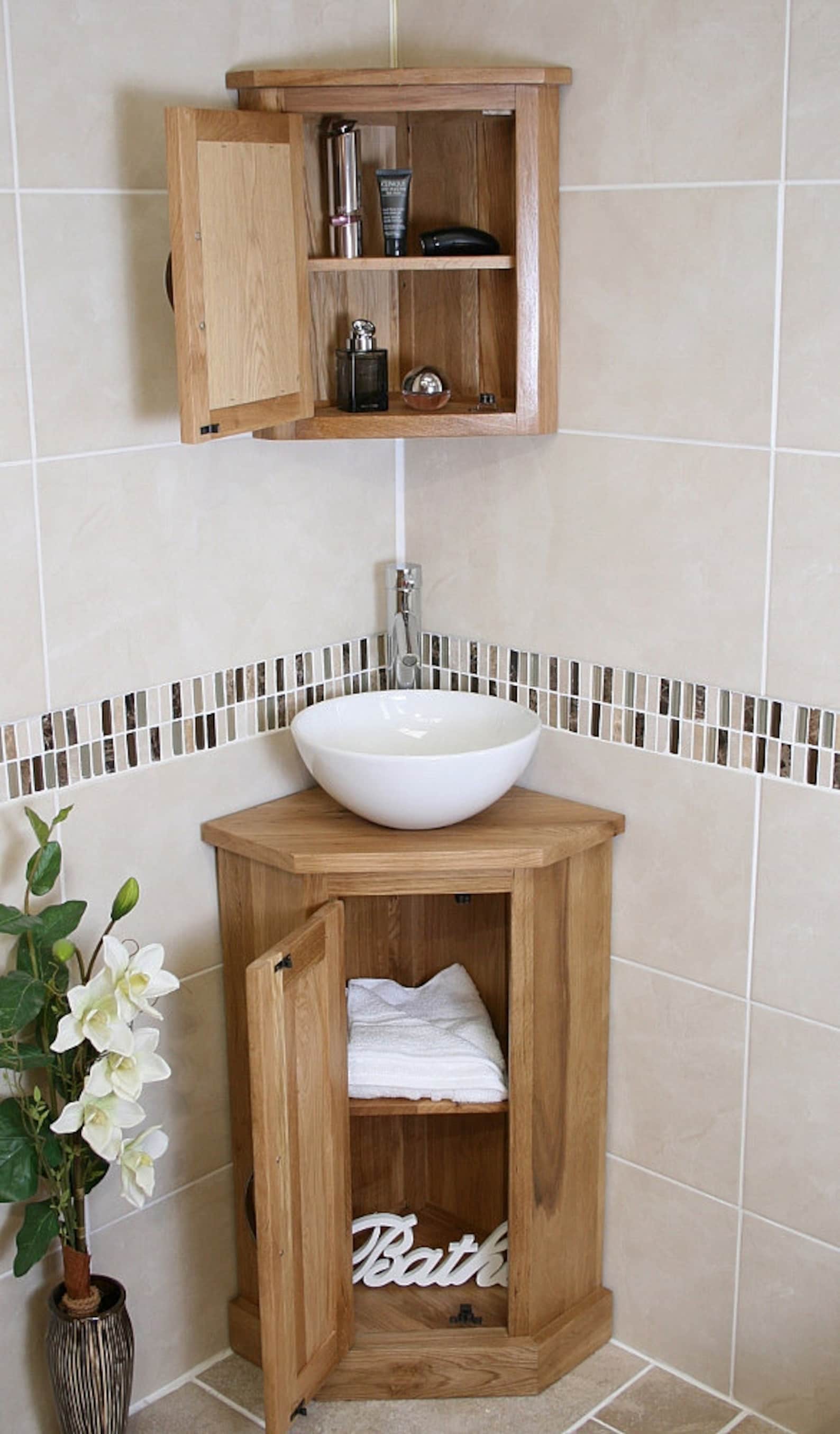 Oak Top Corner Unit Basin Choice & Mirrored Cabinet 501CBC601 | Etsy