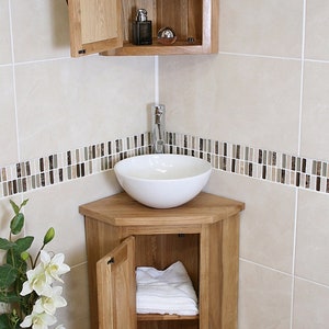 Oak Top Corner Unit Basin Choice & Mirrored Cabinet 501CBC601 - Etsy UK