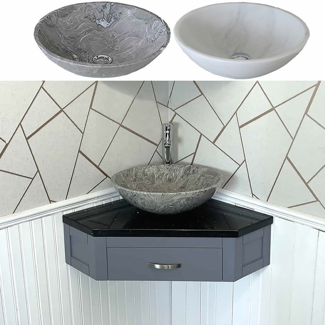 Grey Bathroom Vanity Unit Corner Wash Stand Black Quartz Stone Basin 501WGBQSBC Etsy