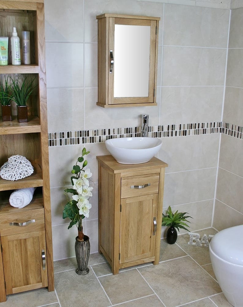 Solid Oak Bathroom Cabinet Small Bathroom Vanity Units - Etsy UK