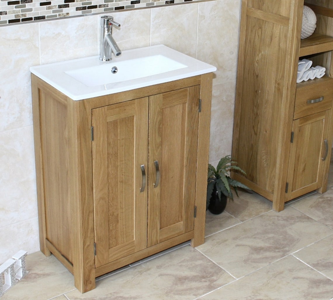 Bathroom Vanity Unit Solid Oak | Ceramic Inset Basin 310INSET - Etsy UK