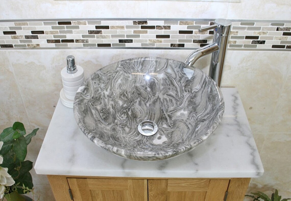 Solid Oak Bathroom Vanity Unit White Marble Top Marble Basin - Etsy UK