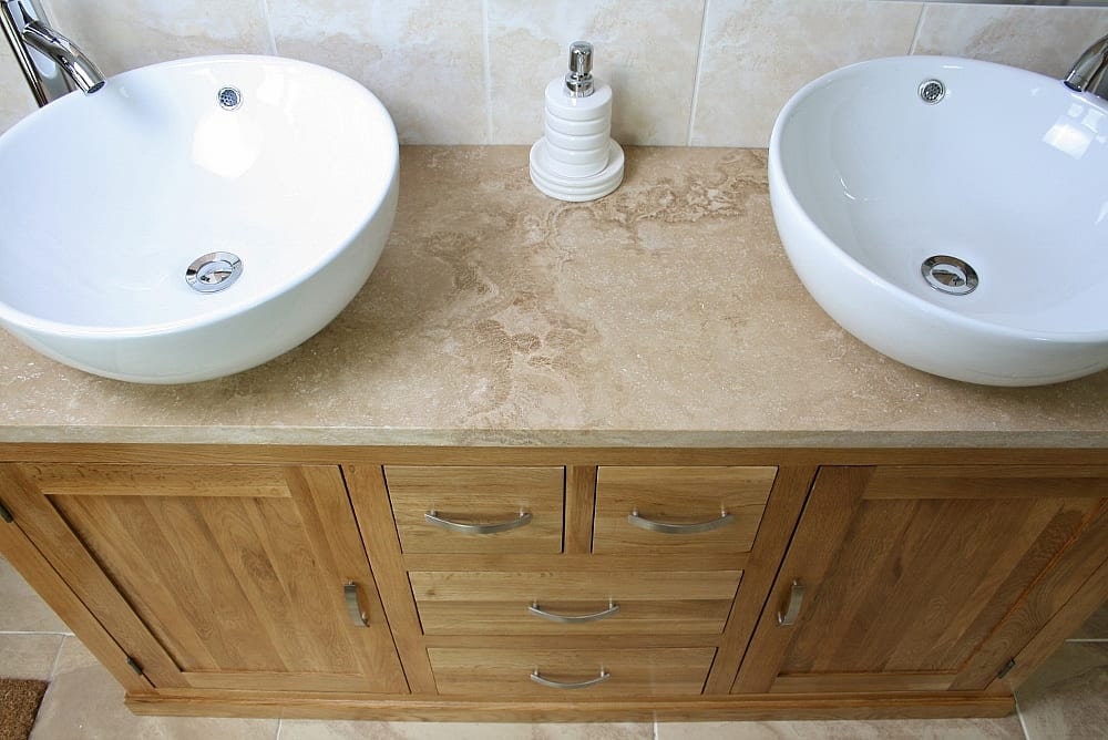 Solid Oak Bathroom Double Vanity Unit Cabinet Travertine - Etsy UK