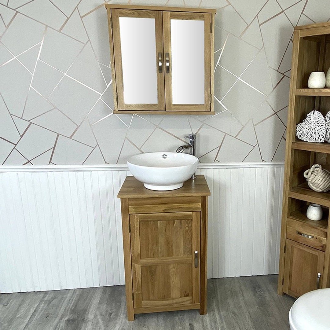 Small Compact Oak Bathroom Modern Vanity Cabinet and Ceramic Basin 308 Etsy