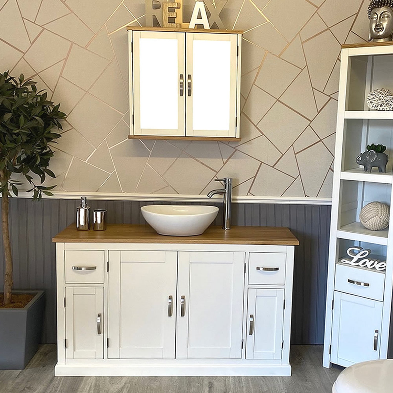 Bathroom Vanity Unit off White Painted Oak Top Cabinet Furniture Wash ...