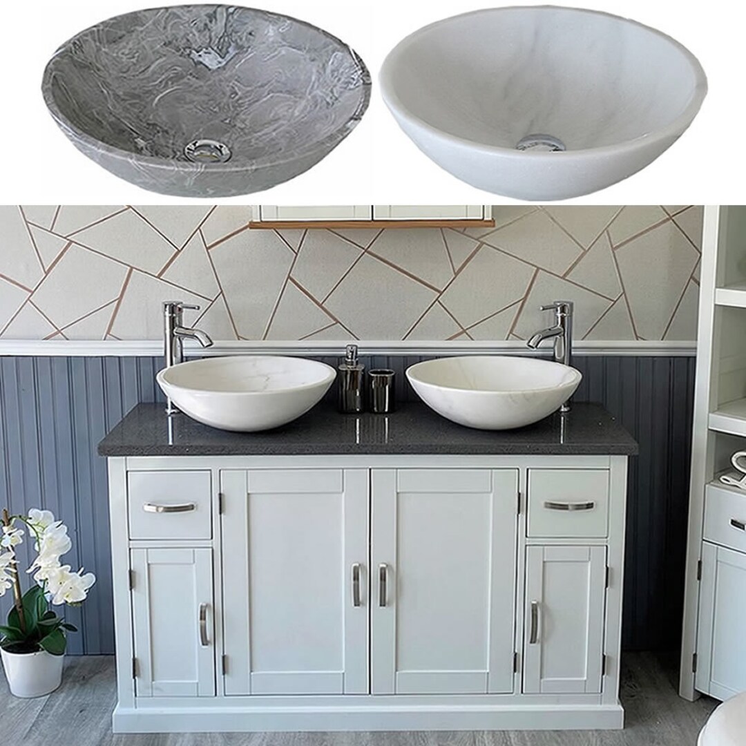 White Painted Bathroom Vanity Unit Cabinet Stone Basin Tap Set Grey ...