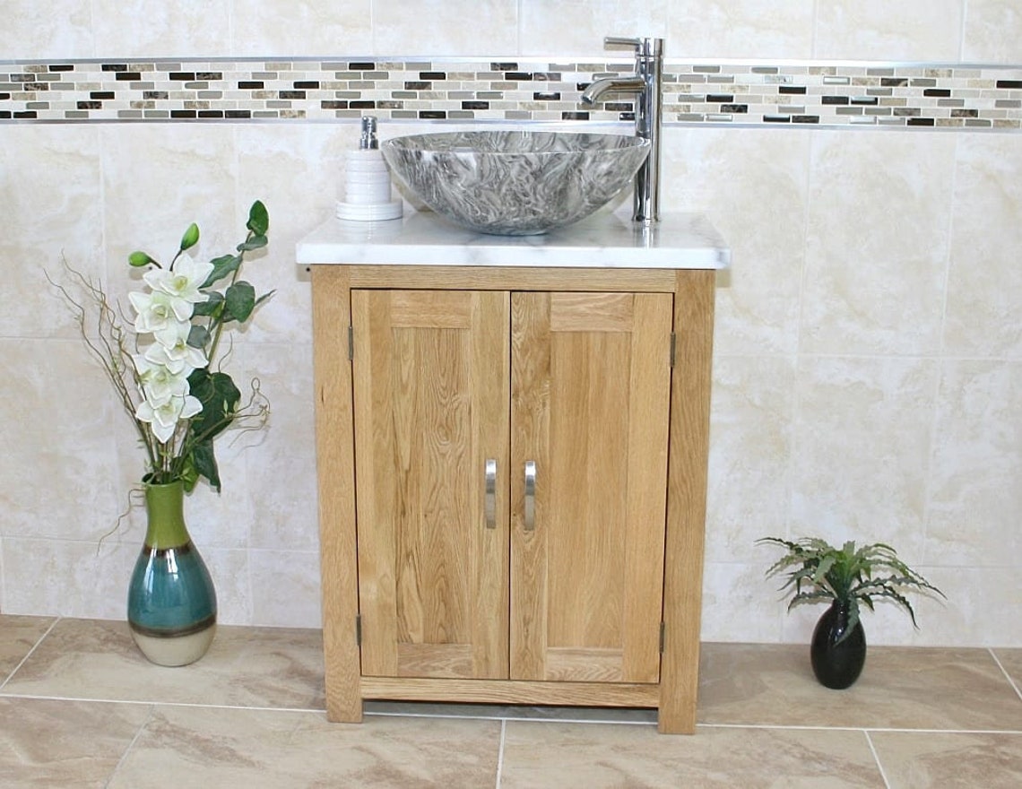 Solid Oak Bathroom Vanity Unit White Marble Top Marble Basin - Etsy UK