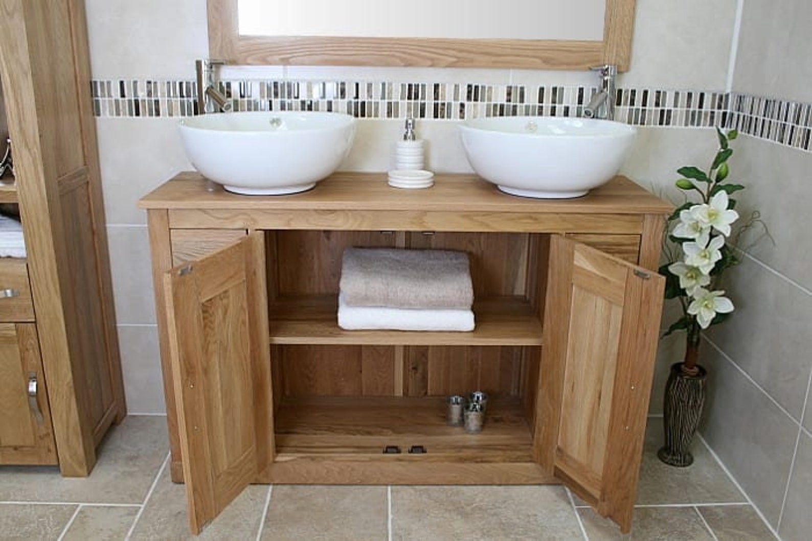 Bathroom Oak Vanity Unit Double Oak and Sink Cabinet - Etsy UK