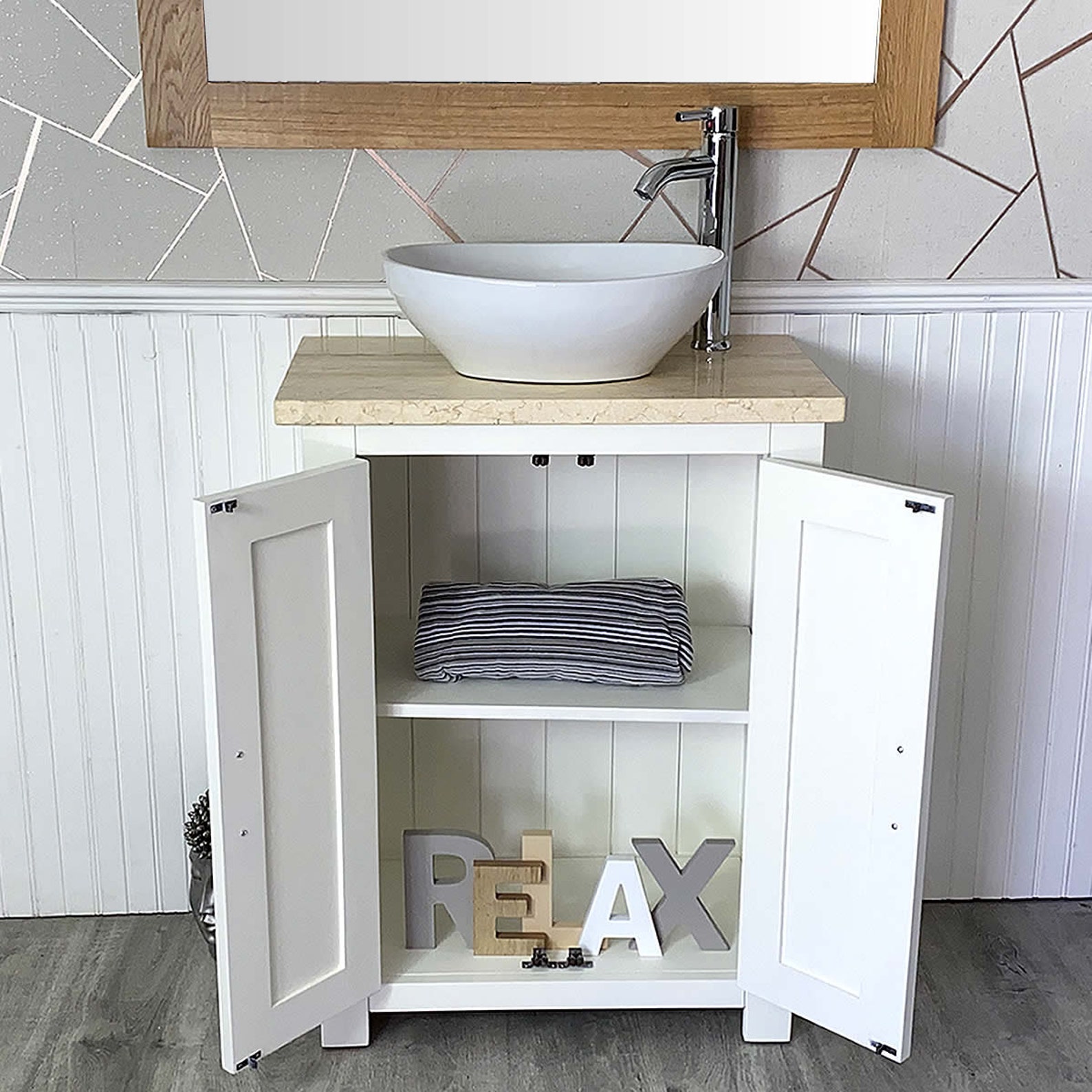 Bathroom Vanity Unit Painted White Cream Marble Top Ceramic - Etsy UK