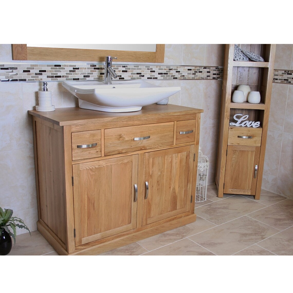 Bathroom Vanity Unit Furniture Wash Stand Oak Cabinet & White - Etsy UK
