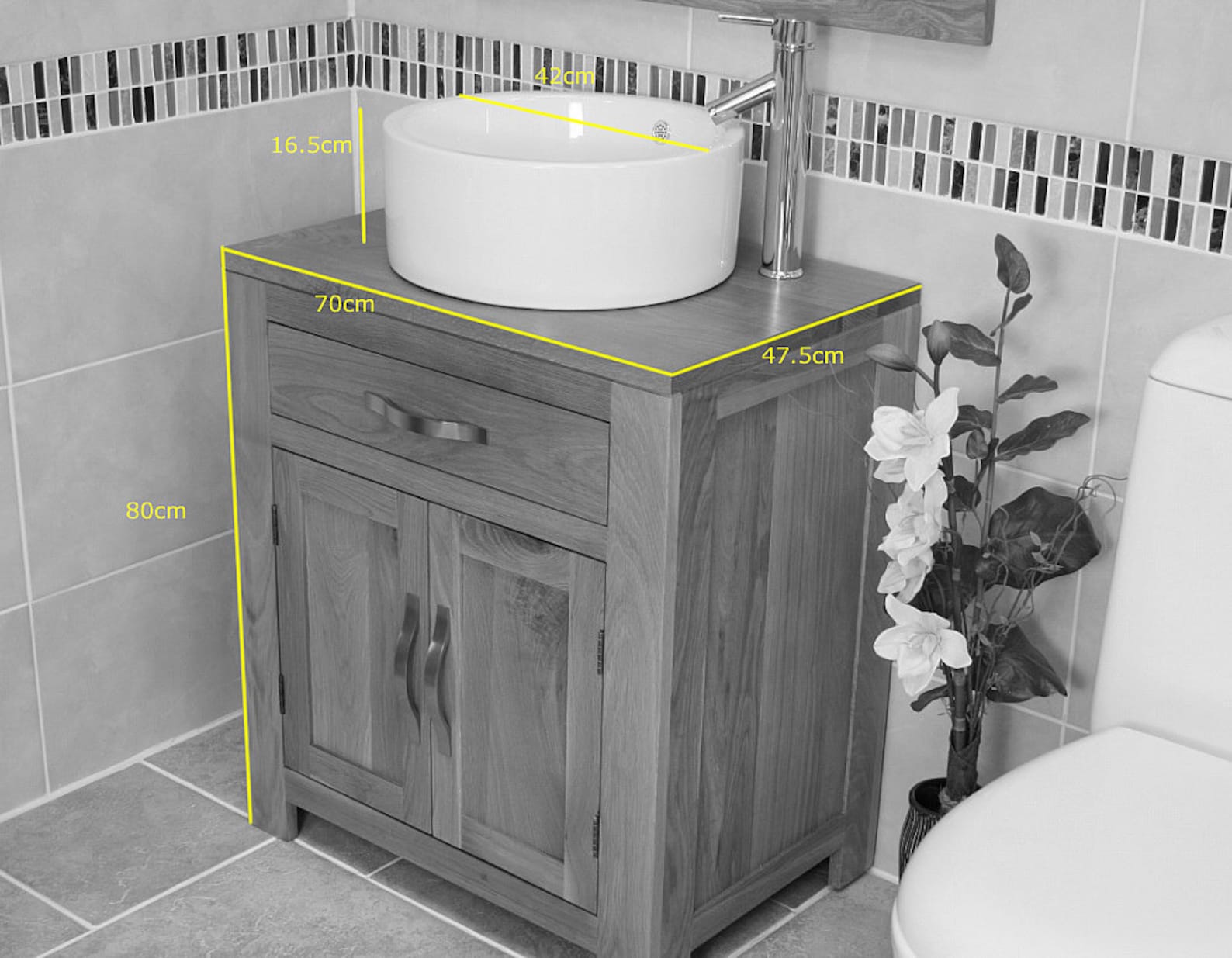 Bathroom Oak Vanity Unit | Single Oak Sink Cabinet | Ceramic Wash Basin ...