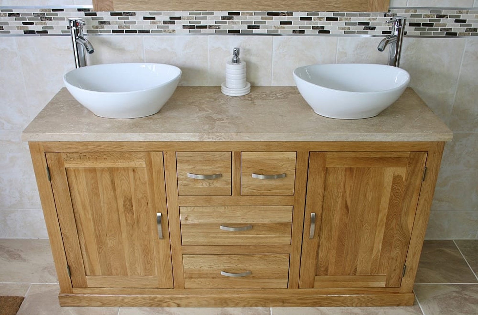 Solid Oak Bathroom Double Vanity Unit Cabinet Travertine - Etsy UK