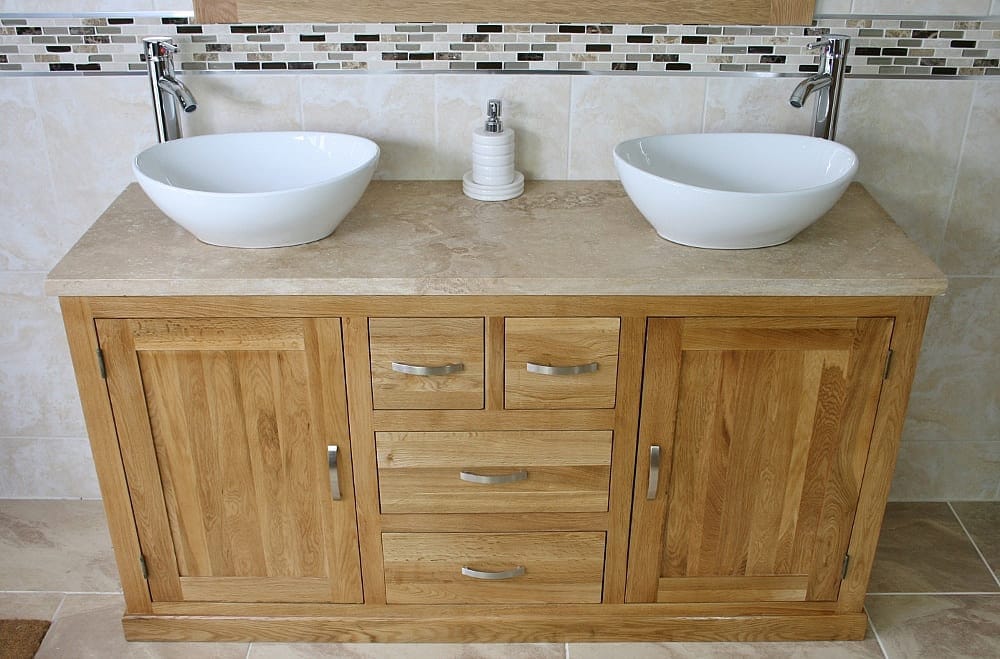 Solid Oak Bathroom Double Vanity Unit Cabinet Travertine - Etsy UK