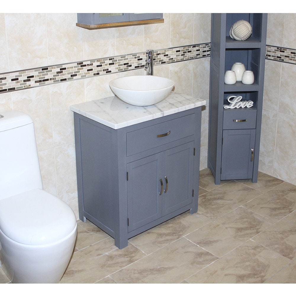 Bathroom Grey Painted Vanity Unit Oak Cabinet Wash Stand White - Etsy UK