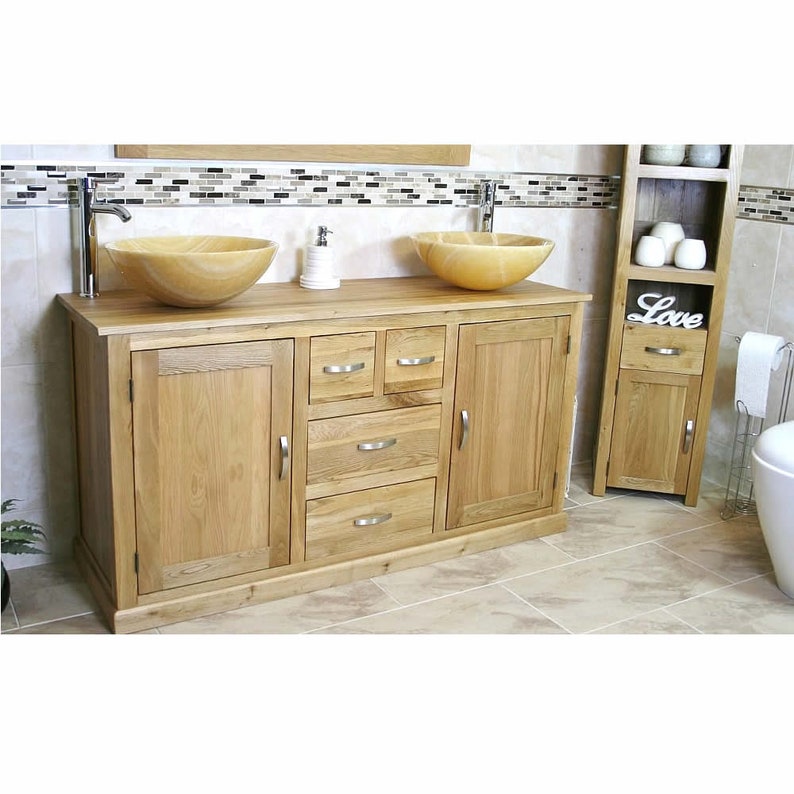 Oak Bathroom Vanity Unit Cabinet Double Twin His & Hers Golden - Etsy UK