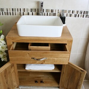 Bathroom Oak Vanity Unit | Single Oak Sink Cabinet | Ceramic Wash Basin ...