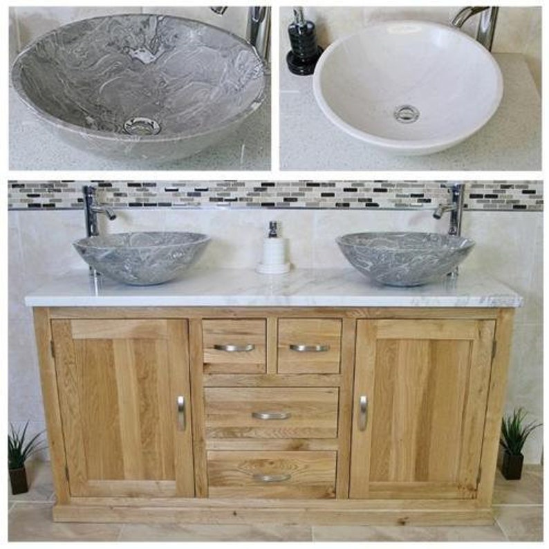 Bathroom Vanity Unit Solid Oak With White Marble Top & | Etsy UK