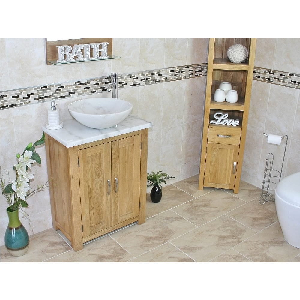 Bathroom Vanity Unit Solid Oak With White Marble Top & | Etsy