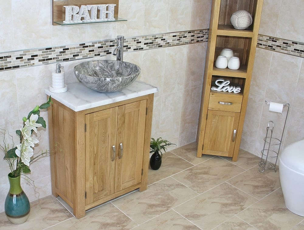 Solid Oak Bathroom Vanity Unit White Marble Top Marble Basin - Etsy UK