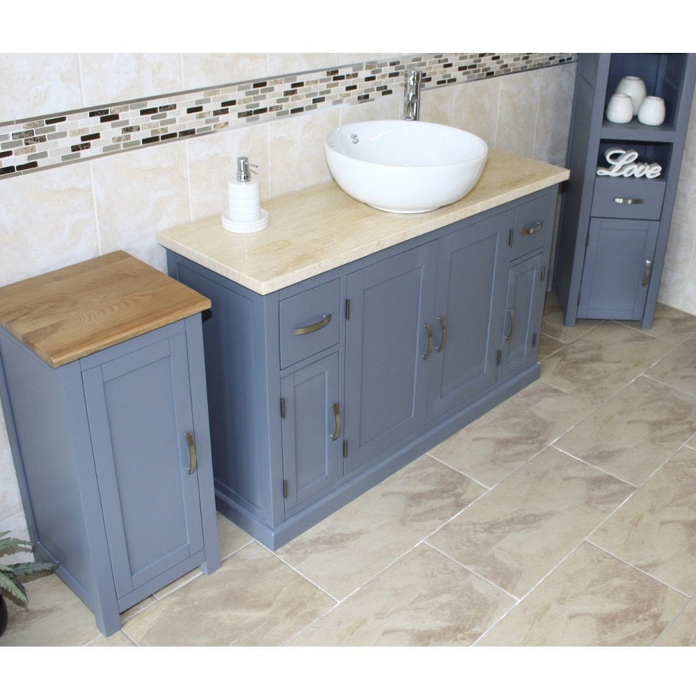 Bathroom Vanity Unit Grey Painted Cream Marble Top and - Etsy UK