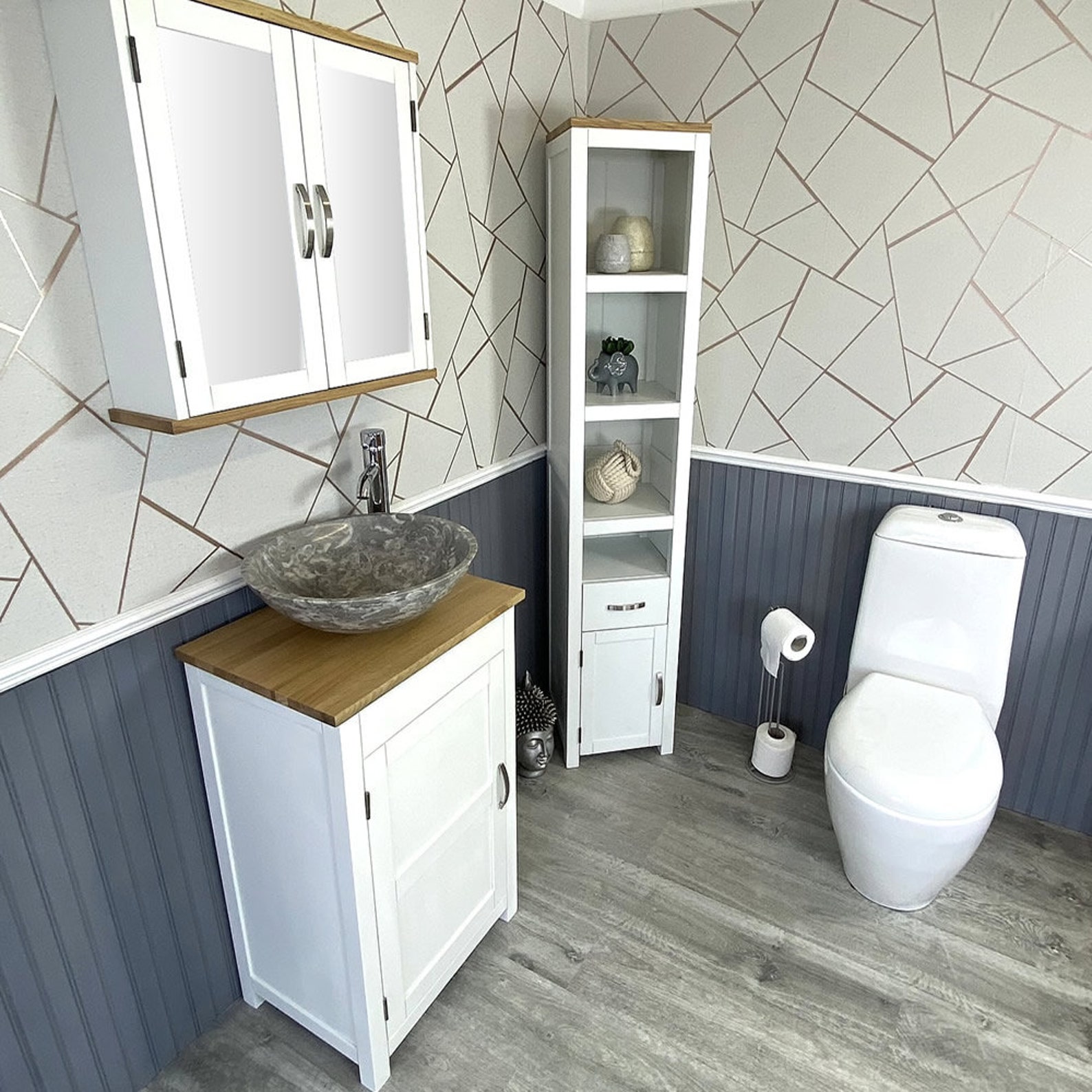 Cloakroom Small Compact Oak Bathroom Modern Vanity Cabinet and - Etsy UK