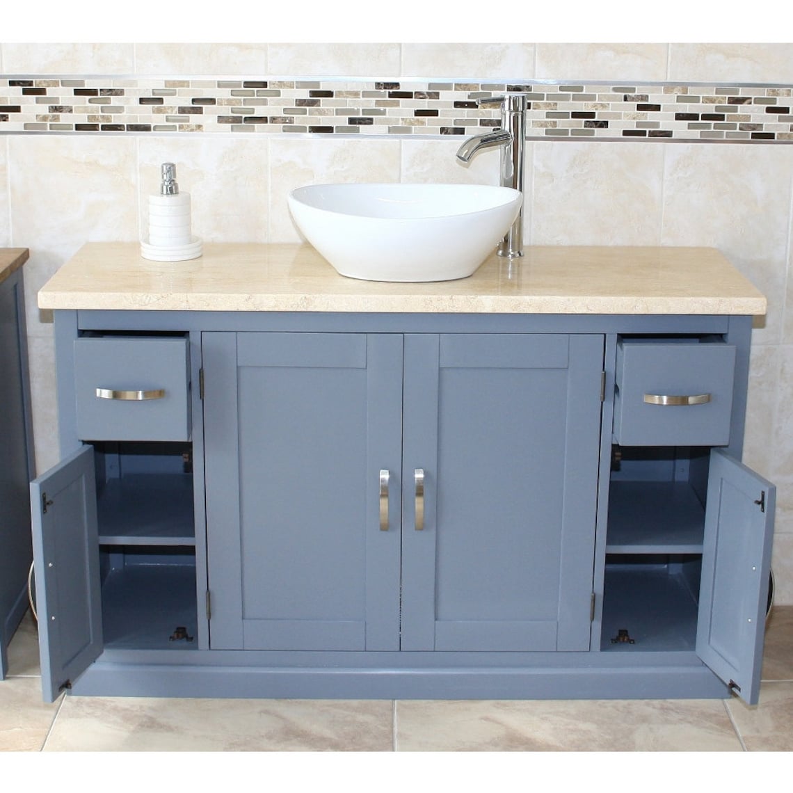 Bathroom Vanity Unit Grey Painted Cream Marble Top and - Etsy UK