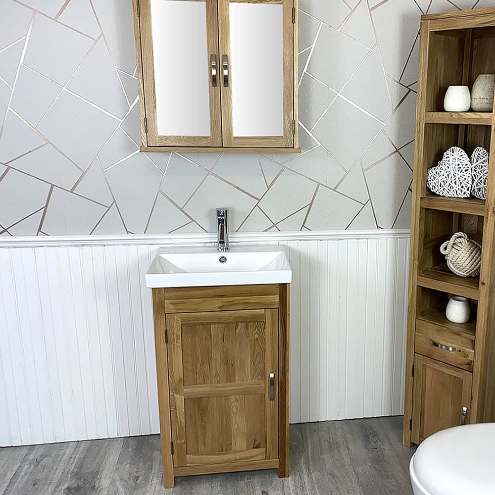 Slimline Bathroom Cabinet Vanity Unit | Solid Oak Furniture | Inset ...