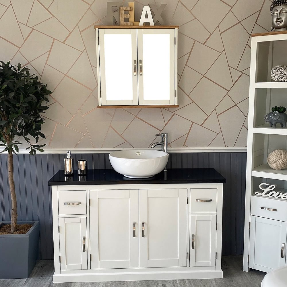 Off White Painted Bathroom Vanity Unit 123cm Wide With Black - Etsy UK